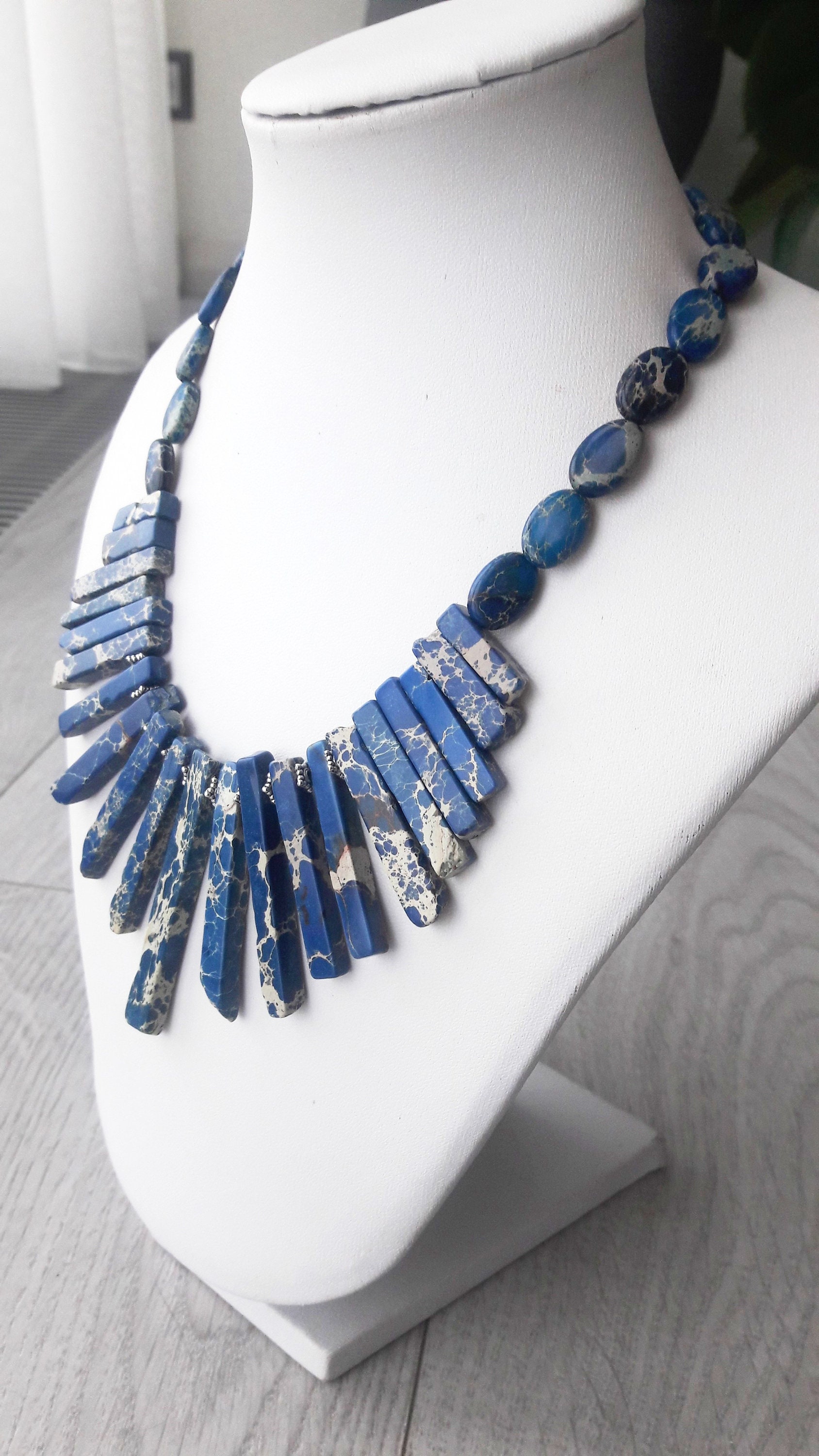 Variscite Large Blue Necklace Big Bold Necklace Stone Choker Gemstone ...