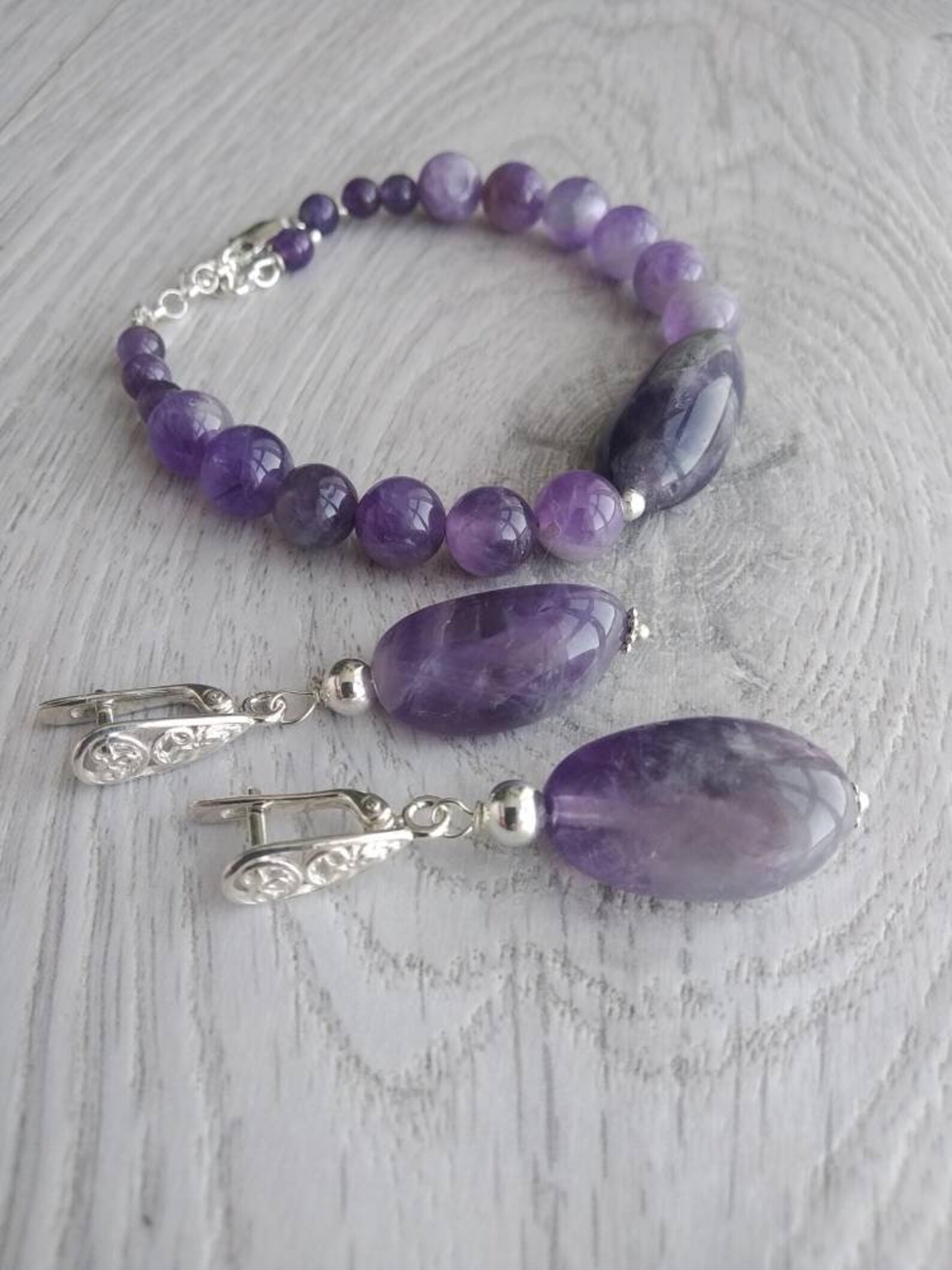 Amethyst Bracelet and Earrings February Stone Oriental - Etsy