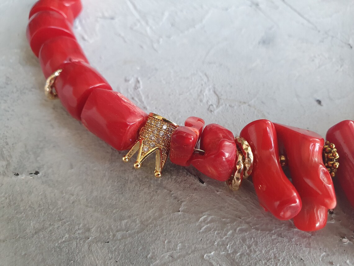 Red Coral Necklace Large Coral Beads Chunky Beads Red Jewelry Big Bold ...