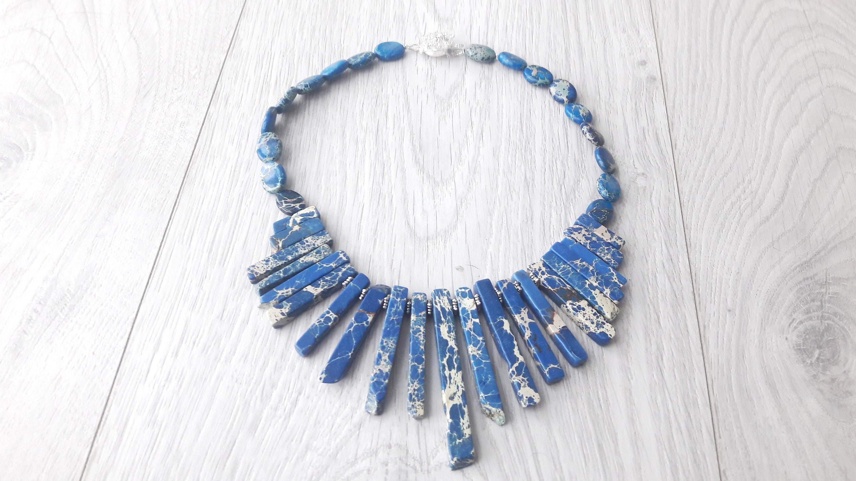 Variscite Large Blue Necklace Big Bold Necklace Stone Choker Gemstone ...