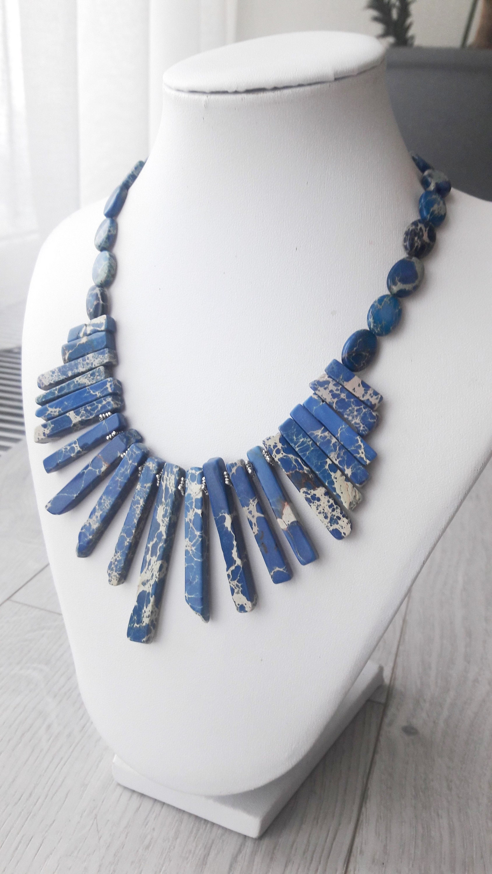 Variscite Large Blue Necklace Big Bold Necklace Stone Choker Gemstone ...