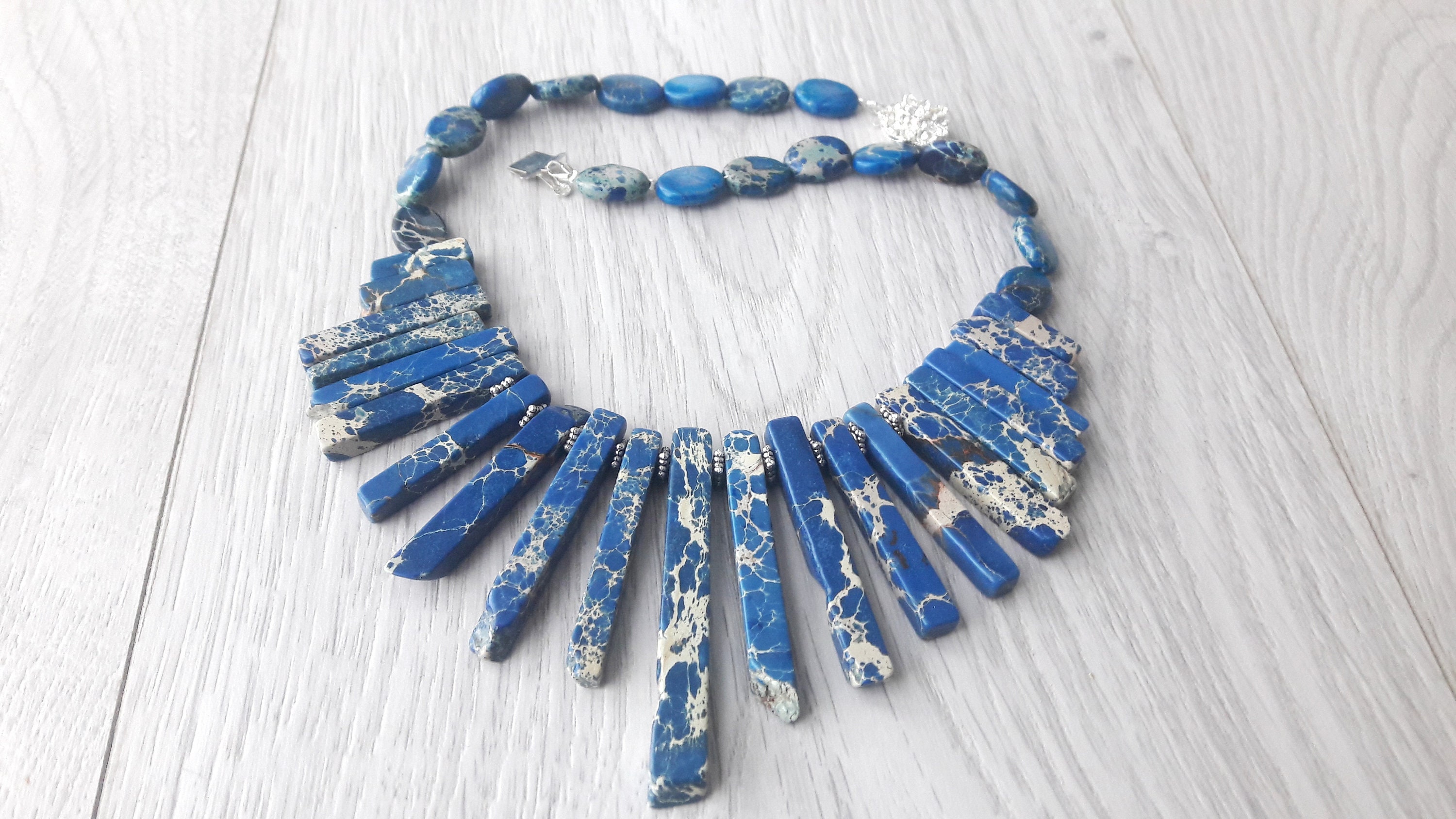 Variscite Large Blue Necklace Big Bold Necklace Stone Choker Gemstone ...