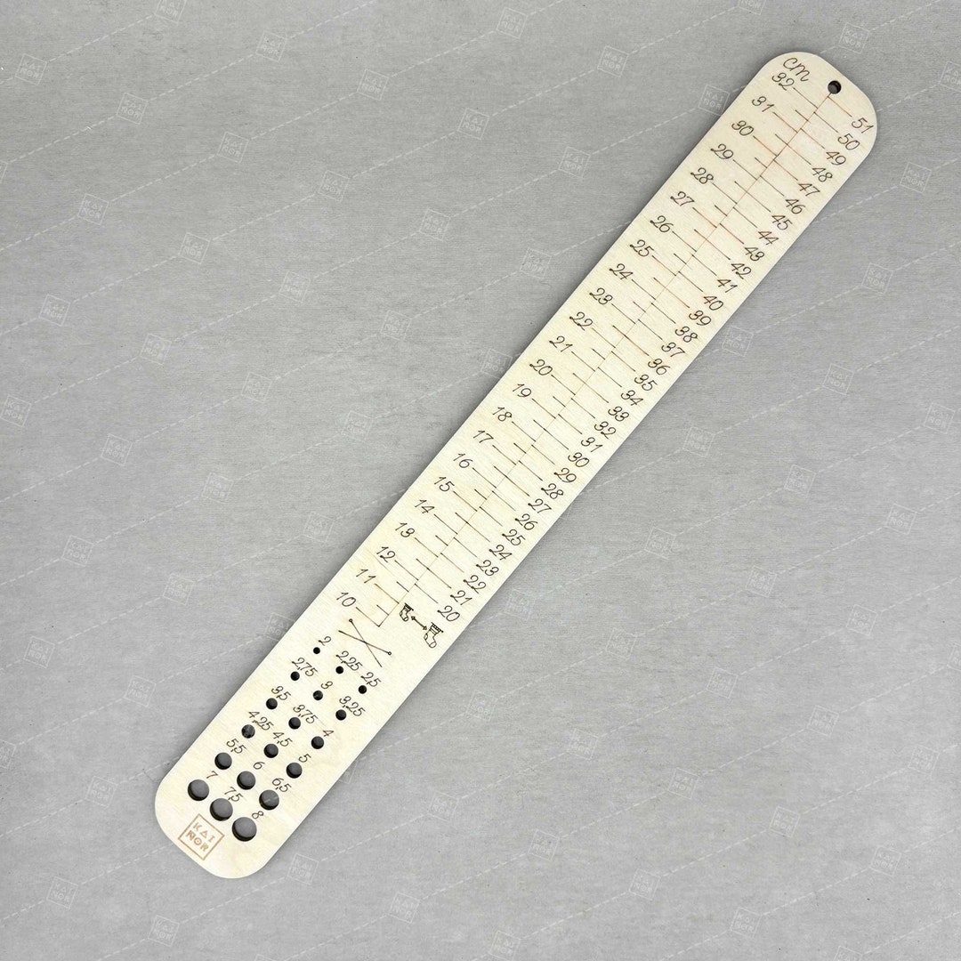 Slim Sock Ruler EU 20-51 Size With Needle Gauge, Baltic Birch, Knitters ...