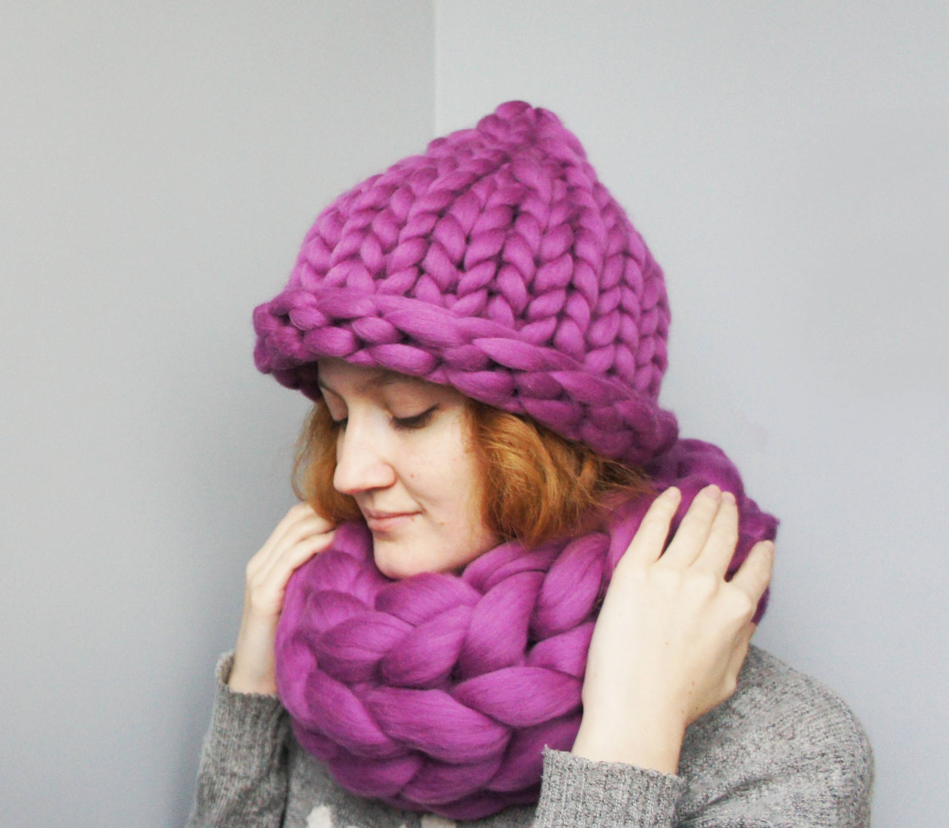 Clothing gift Merino Wool Set Hat and Scarf Knit Wool Hat | Etsy