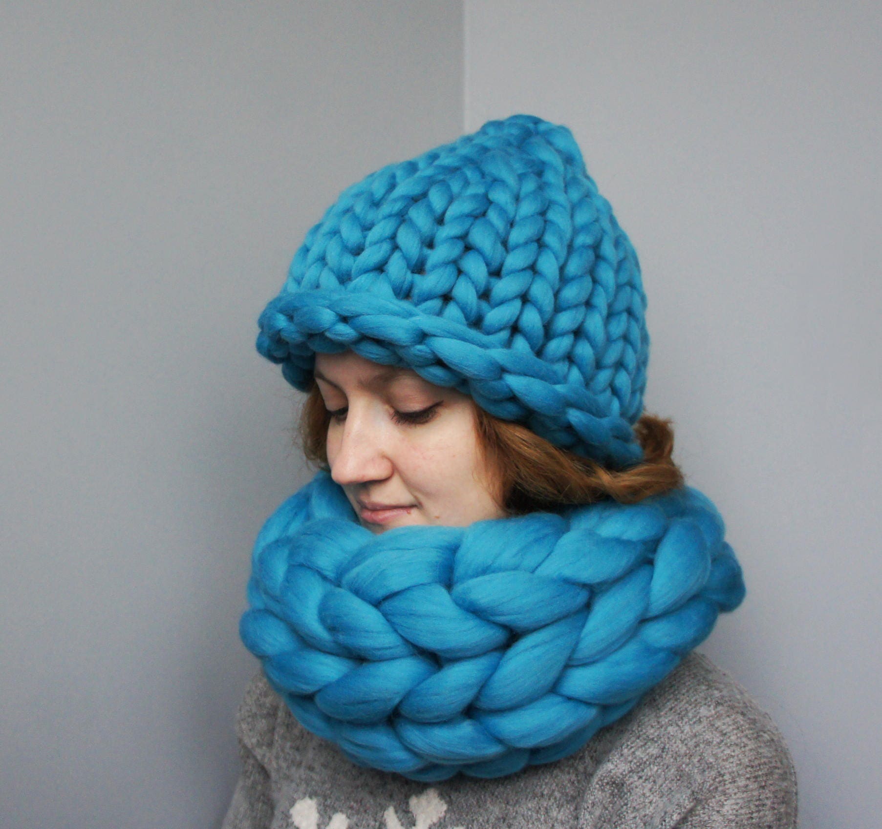 Clothing gift Merino Wool Set Hat and Scarf Knit Wool Hat | Etsy