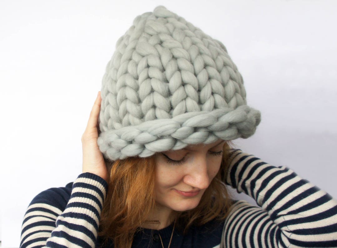 Knit Wool Hat Gray Hat Chunky Hat Chunky Knit Hat Merino Wool Hat ...