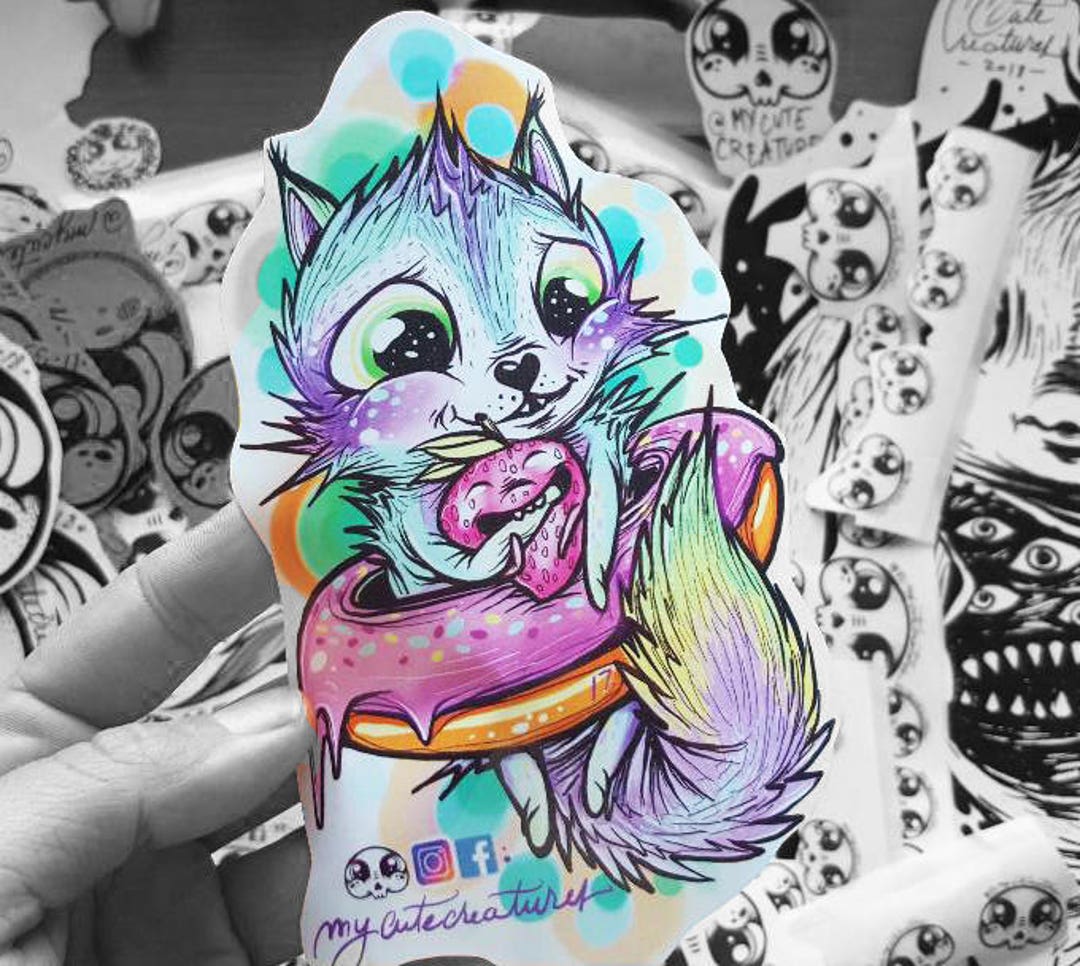 Donut Fox Loves Strawberry Baby- Vinyl Sticker 2017 - Etsy