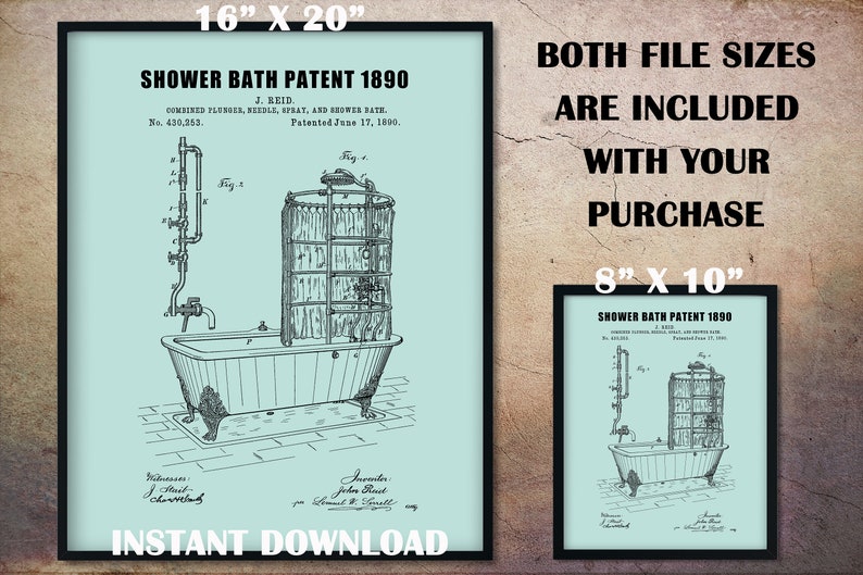 Vintage 1890 Shower Bath Patent,bathroom Printable,bathroom Art Print ...
