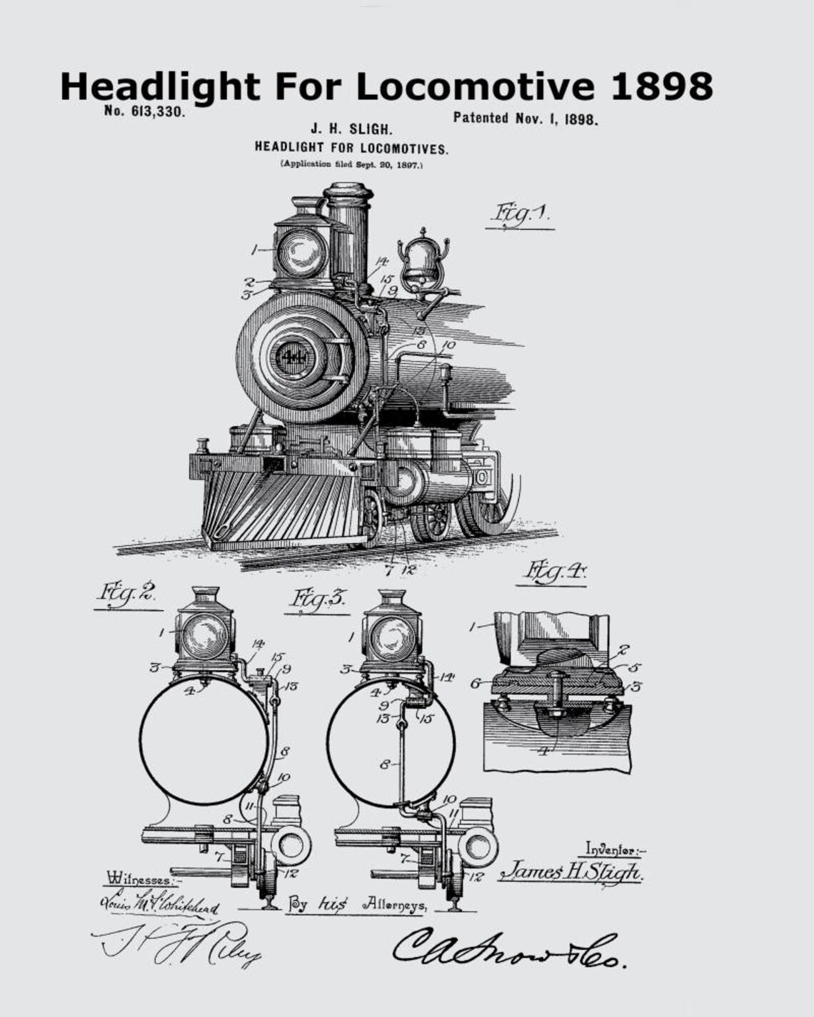 1898 Headlight for Locomotive Steam Engine,steam Engine Print,steam ...