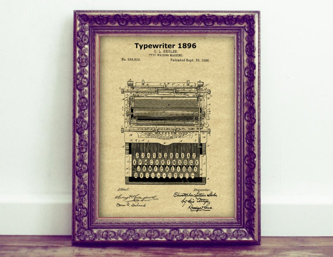 Vintage 1896 Typewriter Patent Print,Arte de la máquina de escribir ...