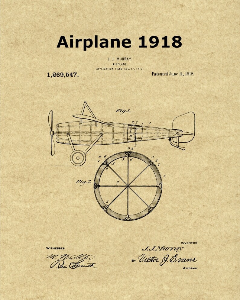 Vintage 1918 Airplane Patent Print,aviation Gift,plane Patent Print ...