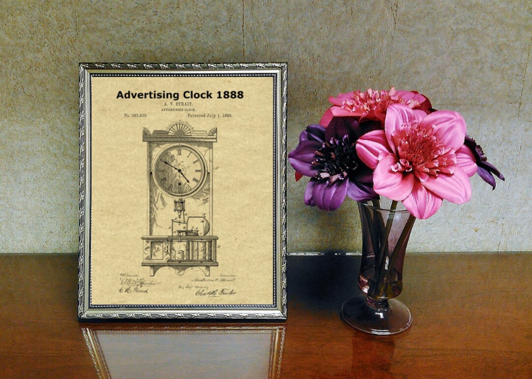 Vintage 1888 Advertising Clock Patent Print,housewarming Gift,unique ...