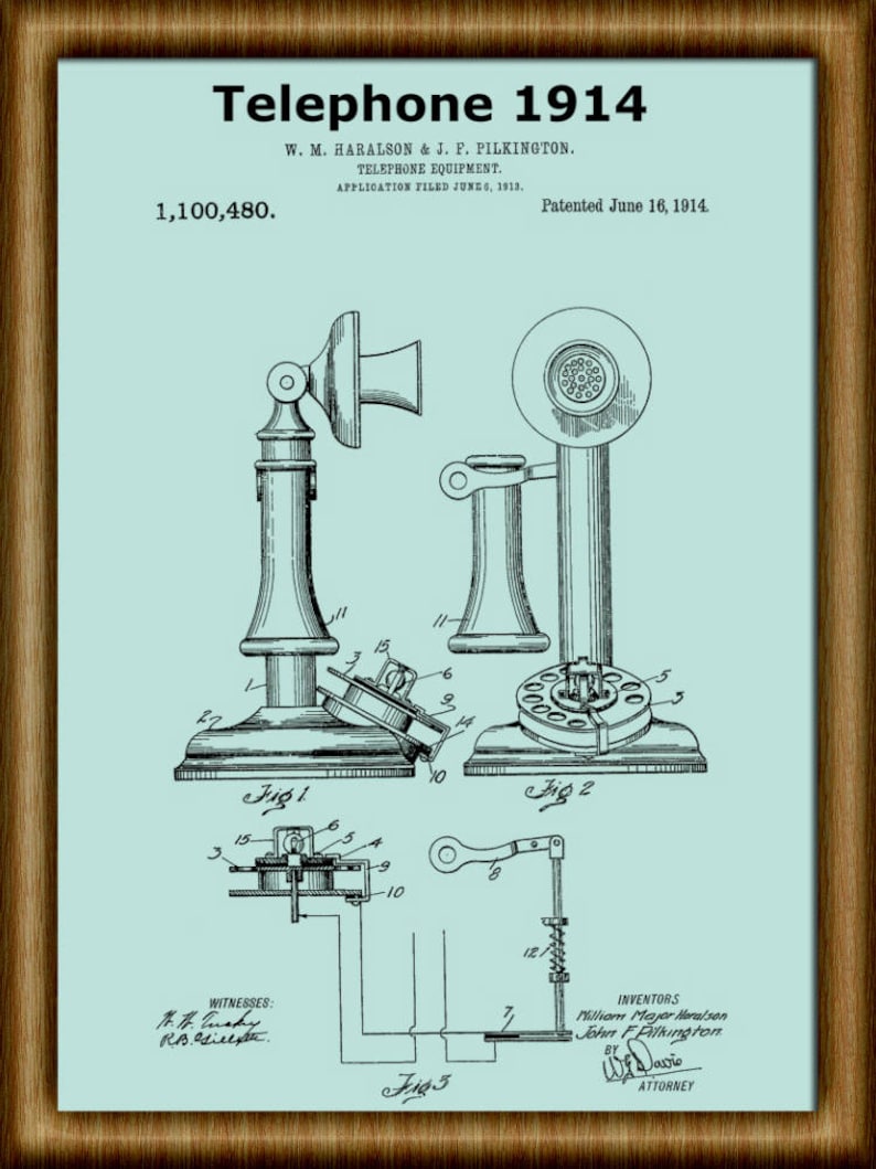 Vintage 1914 Telephone Patent Print,telephone Art,telephone Gift ...