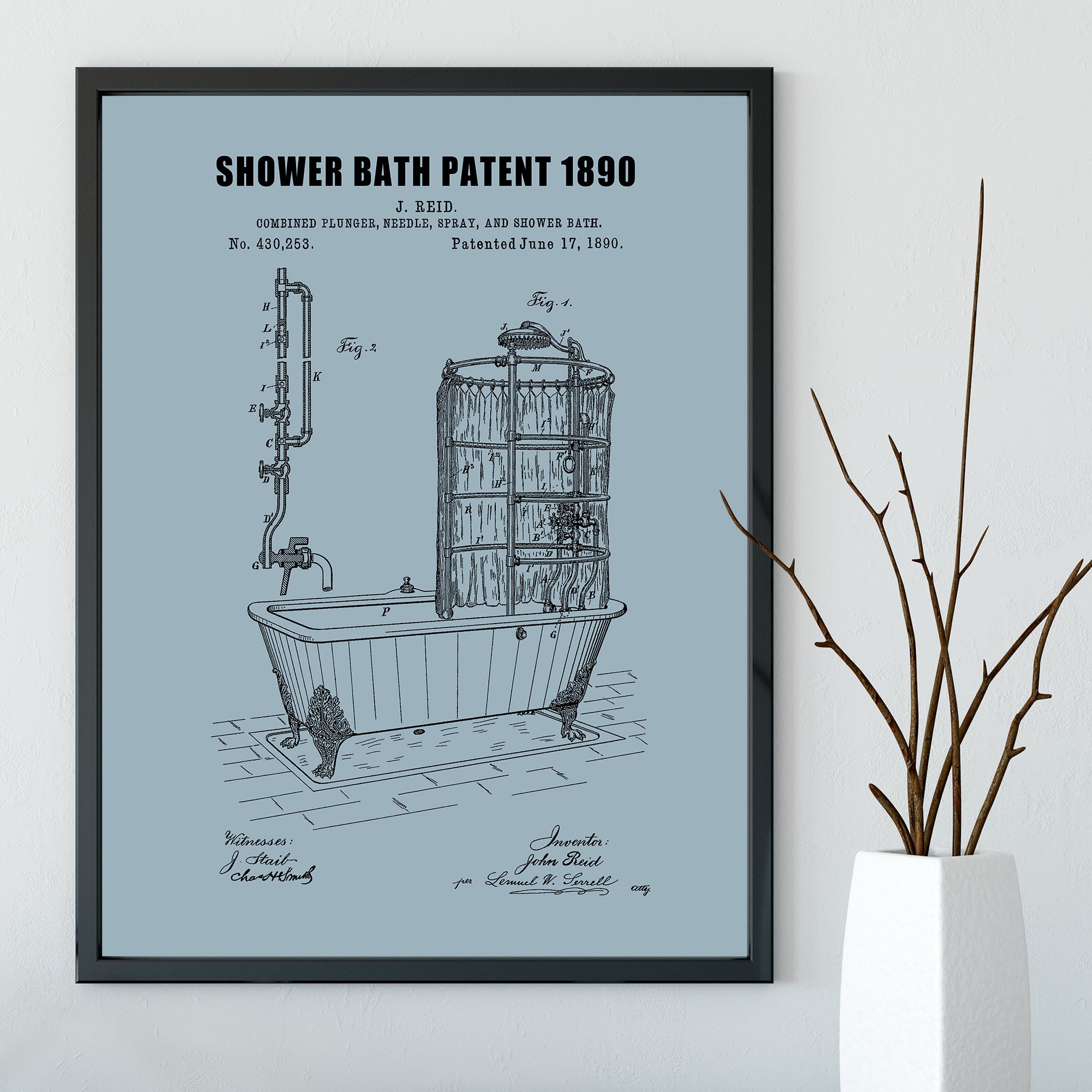 Vintage 1890 Shower Bath Patent,bathroom Printable,bathroom Art Print ...