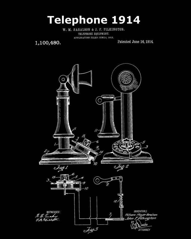 Vintage 1914 Telephone Patent Print,telephone Art,telephone Gift ...