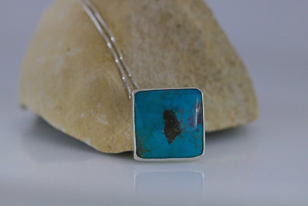 Square Turquoise Necklace Pendant With Chain Made From Silver 925 - Etsy