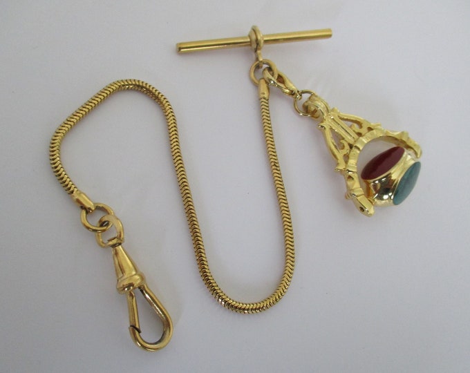 A Gold Tone Albert Watch Chain With Spinner Fob and T Bar - Etsy