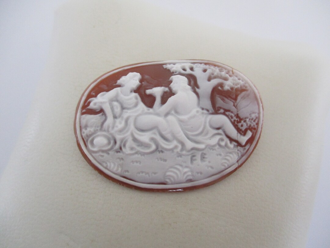A Vintage Natural Shell Cameo Brooch Panel Depicting Piper Player and ...