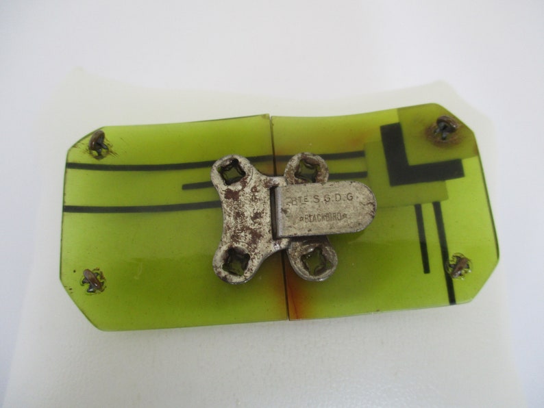 An Art Deco French Modernist Style Celluloid and Enamel Buckle Stamped ...