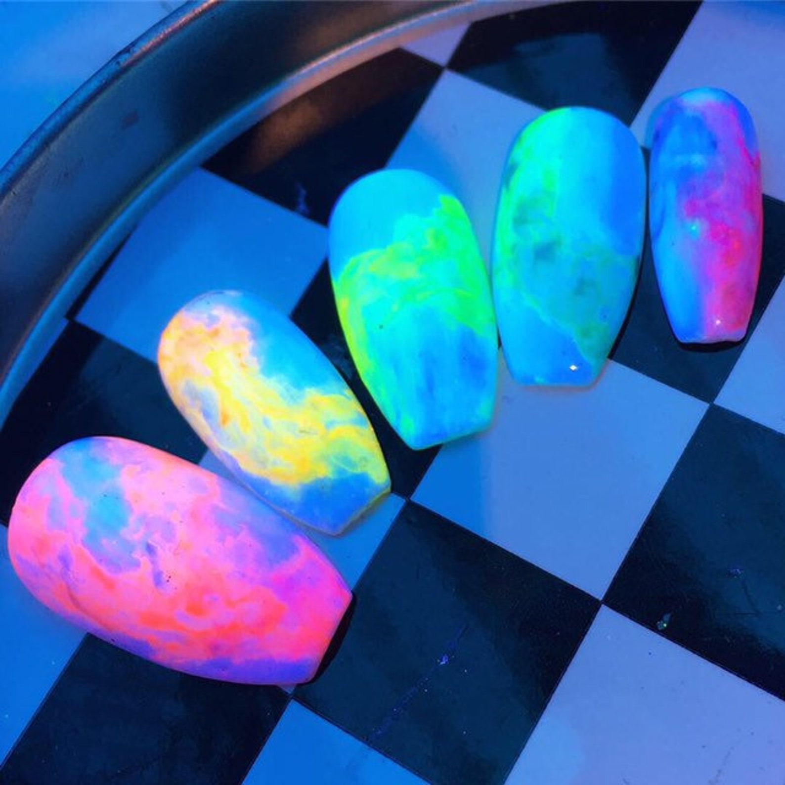 Neon Rainbow Smoke Effect Press on False Nails | Etsy