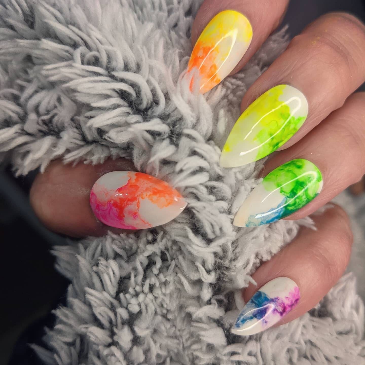 Neon Rainbow Smoke Effect Press on False Nails | Etsy
