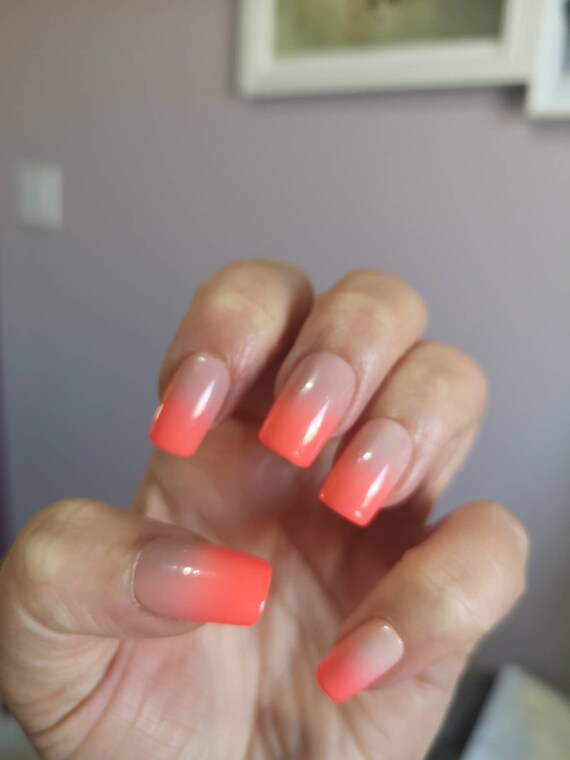 Coral And Turquoise Ombre Nails