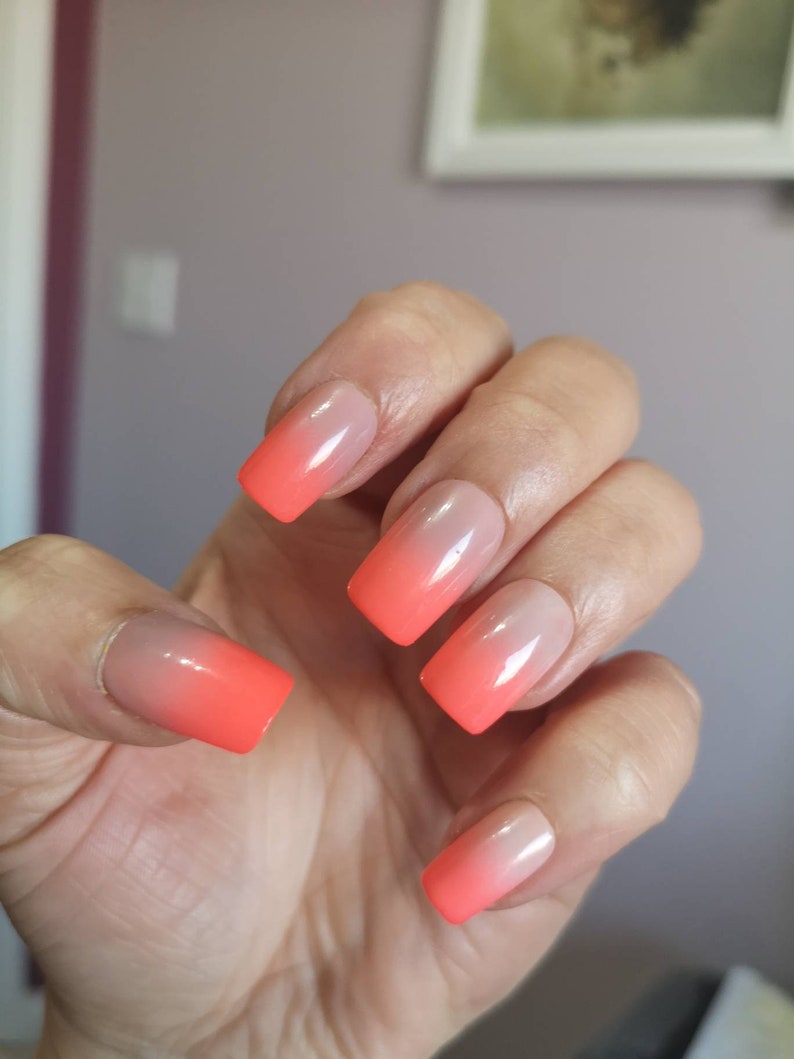 Coral Ombre Summer Press on False Nails - Etsy