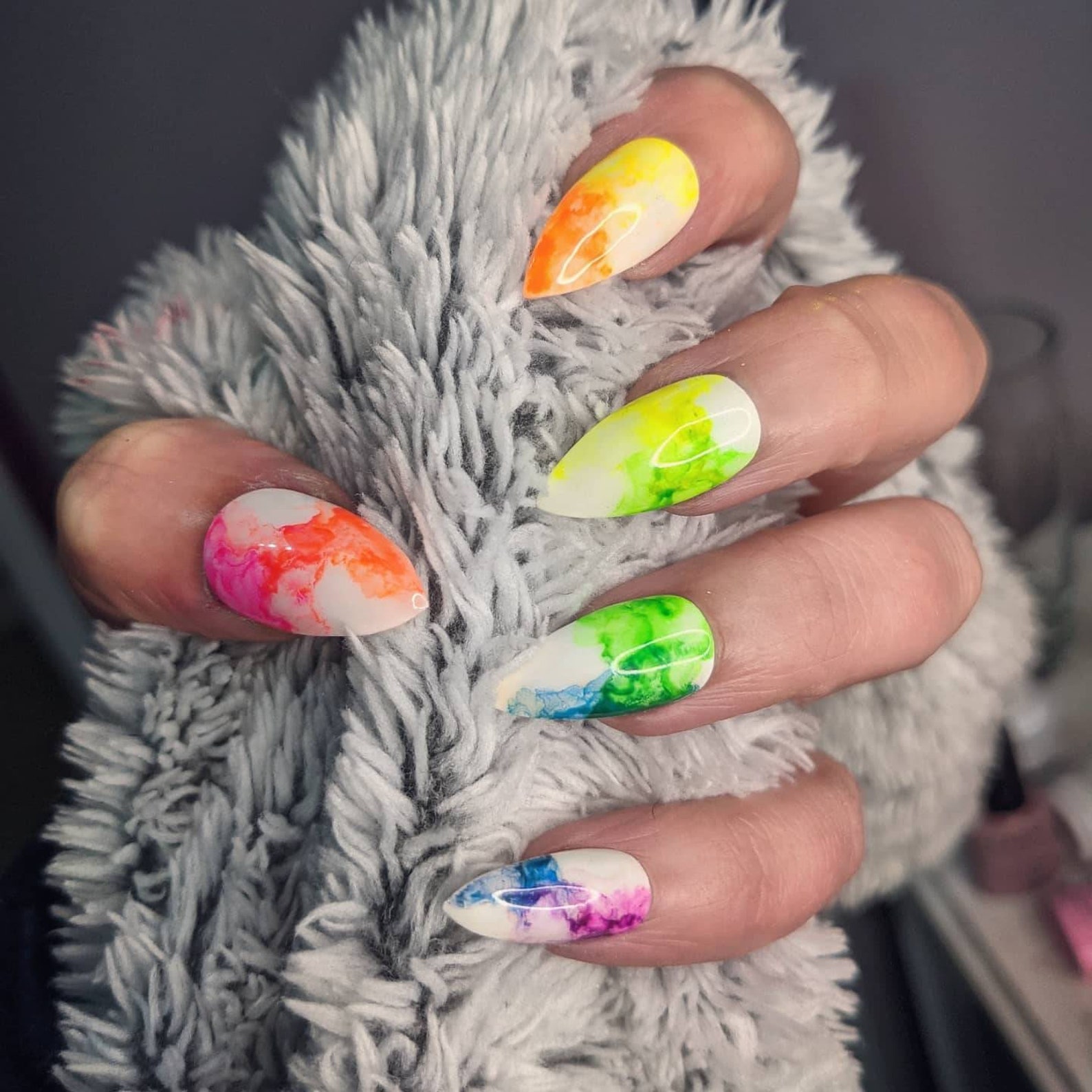 Neon Rainbow Smoke Effect Press on False Nails | Etsy