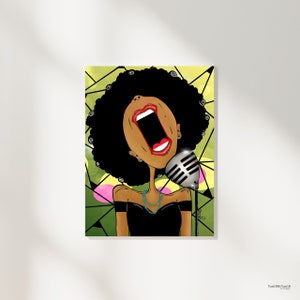 Abstract Black Art Music Print, Black Woman Singing, African American ...