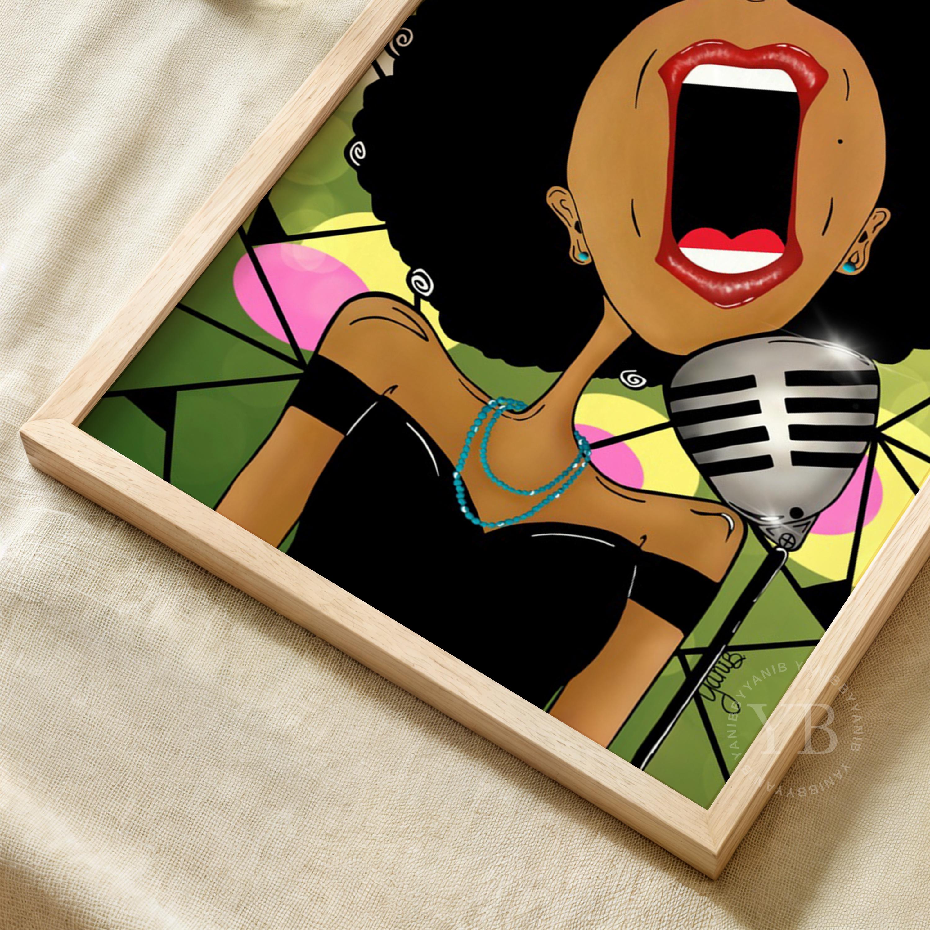 Abstract Black Art Music Print, Black Woman Singing, African American ...