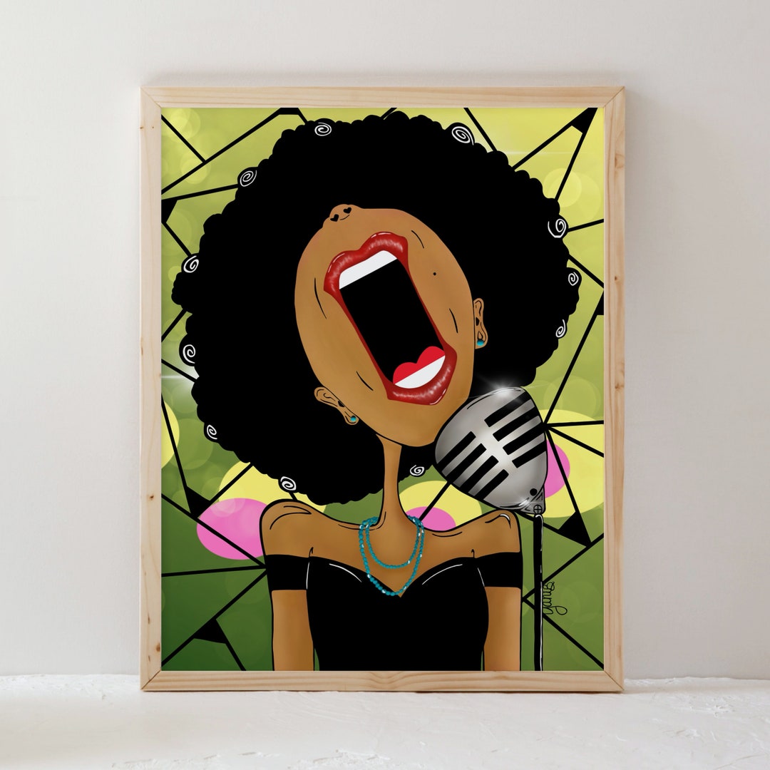 Abstract Black Art Music Print, Black Woman Singing, African American ...