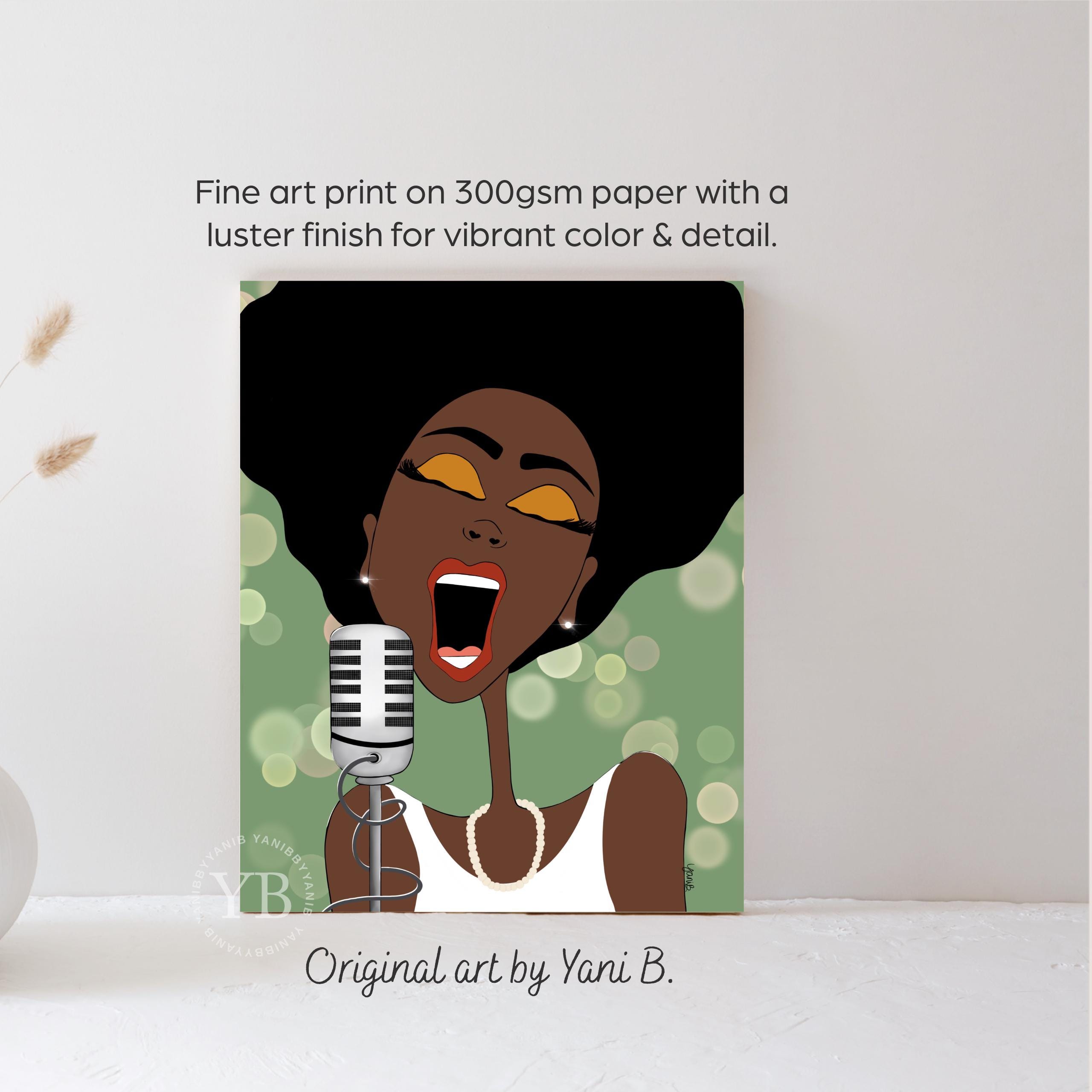 Black Woman Jazz Singer Art Print, African American Music Wall Art ...