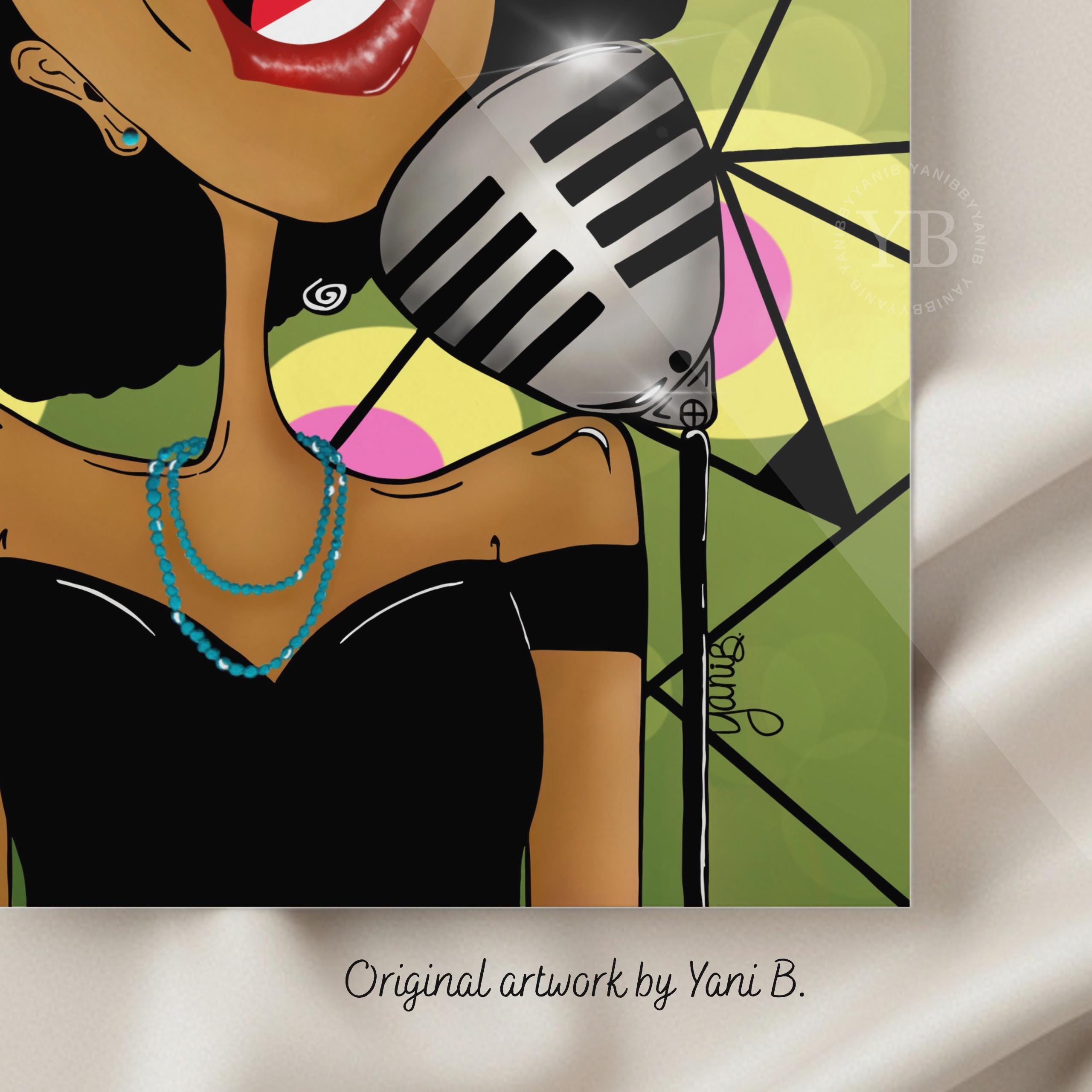 Abstract Black Art Music Print, Black Woman Singing, African American ...