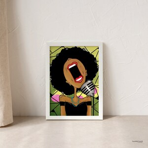 Abstract Black Art Music Print, Black Woman Singing, African American ...