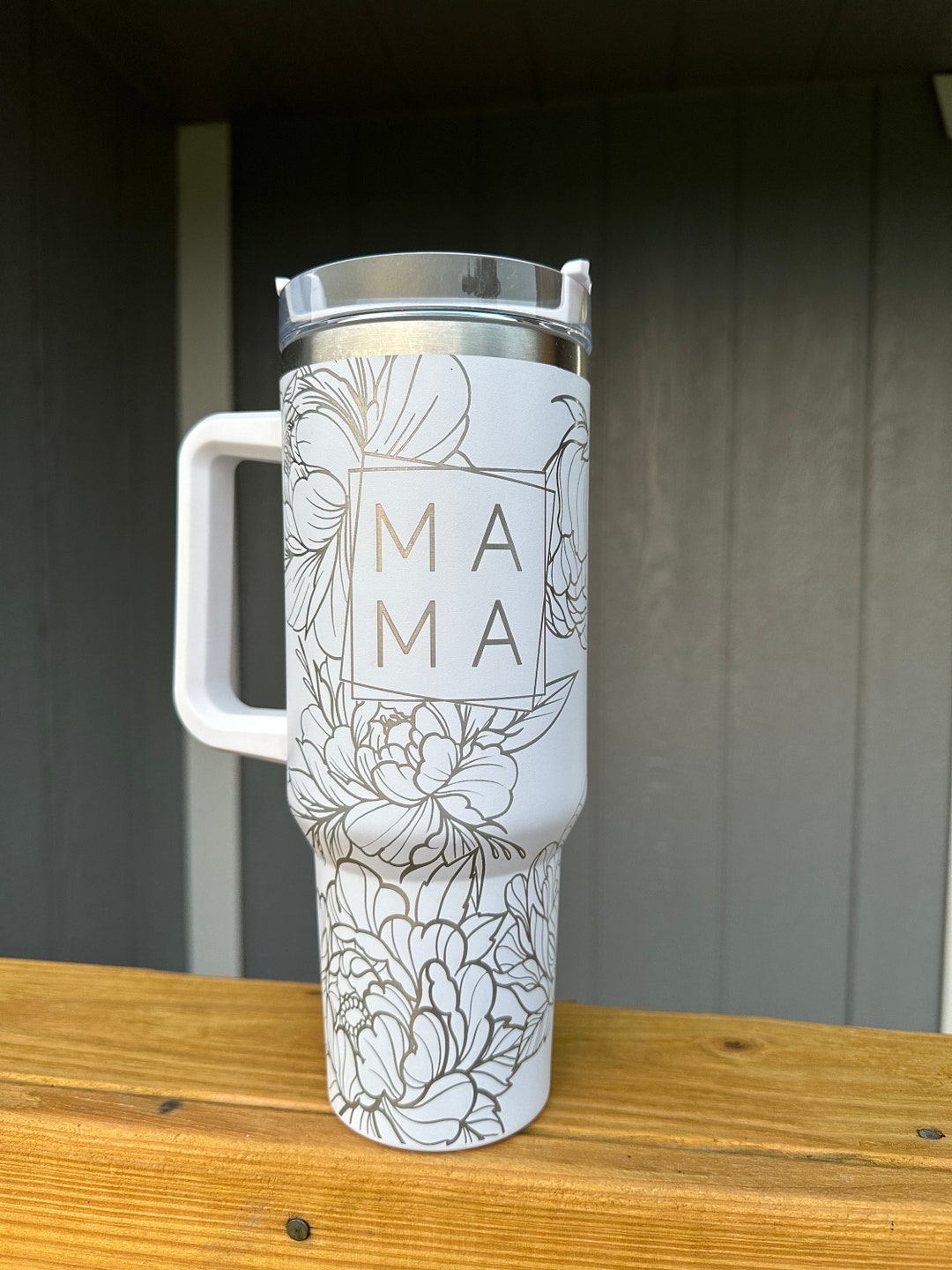 MAMA Flower Engraved Wrap Stanley-style 40 Ounce Cup With Handle - Etsy