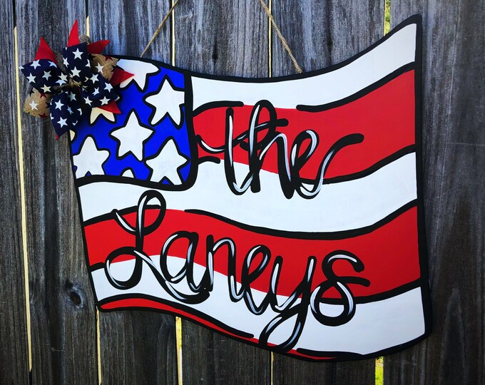 Flag Door Hanger Home of the Brave Door Hanger Patriotic Door Hanger ...