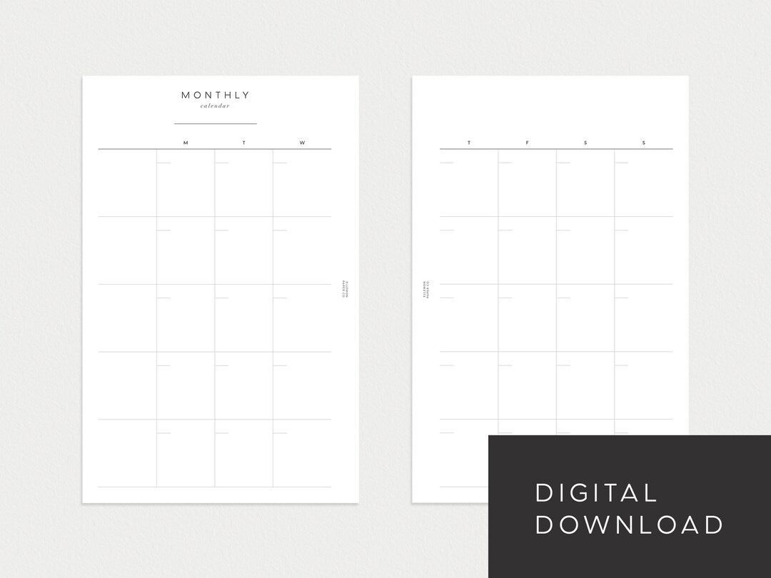 PRINTABLE Half Letter Undated Monthly No. 1 (month on 2 Pages) - Etsy