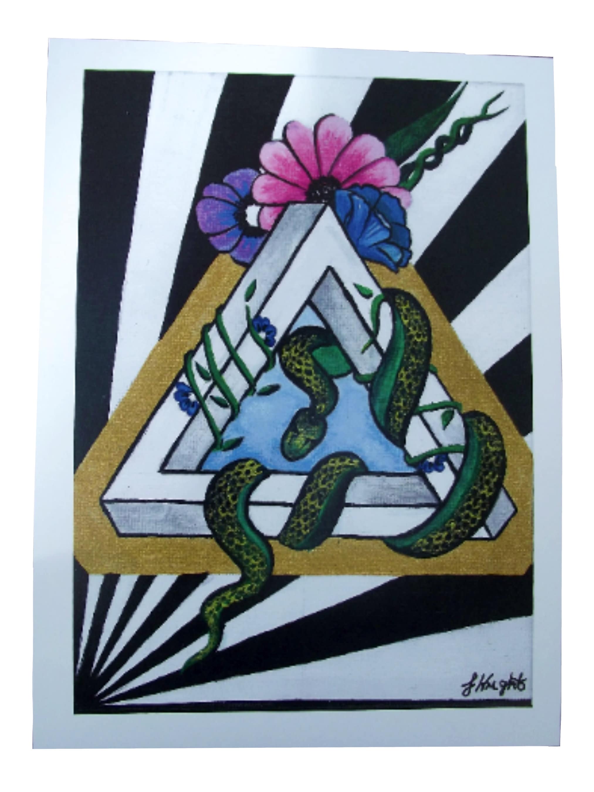 Snake Striped Flower Triangle Art Print 7x5 Floral - Etsy