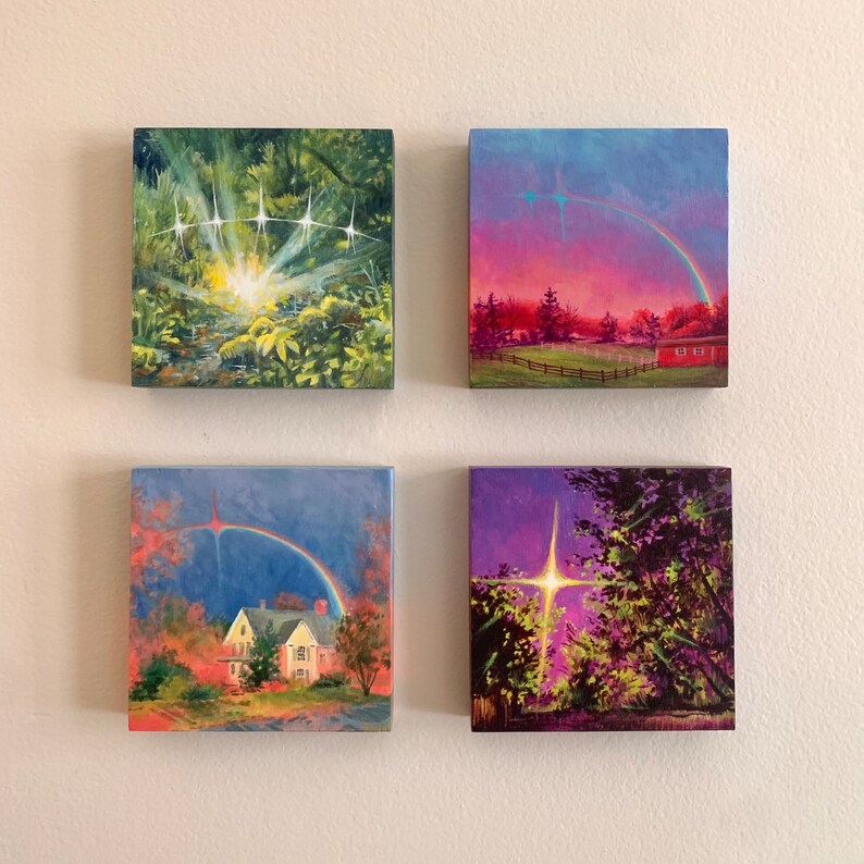 Star Studded Landscapes Mini Original Paintings - Etsy