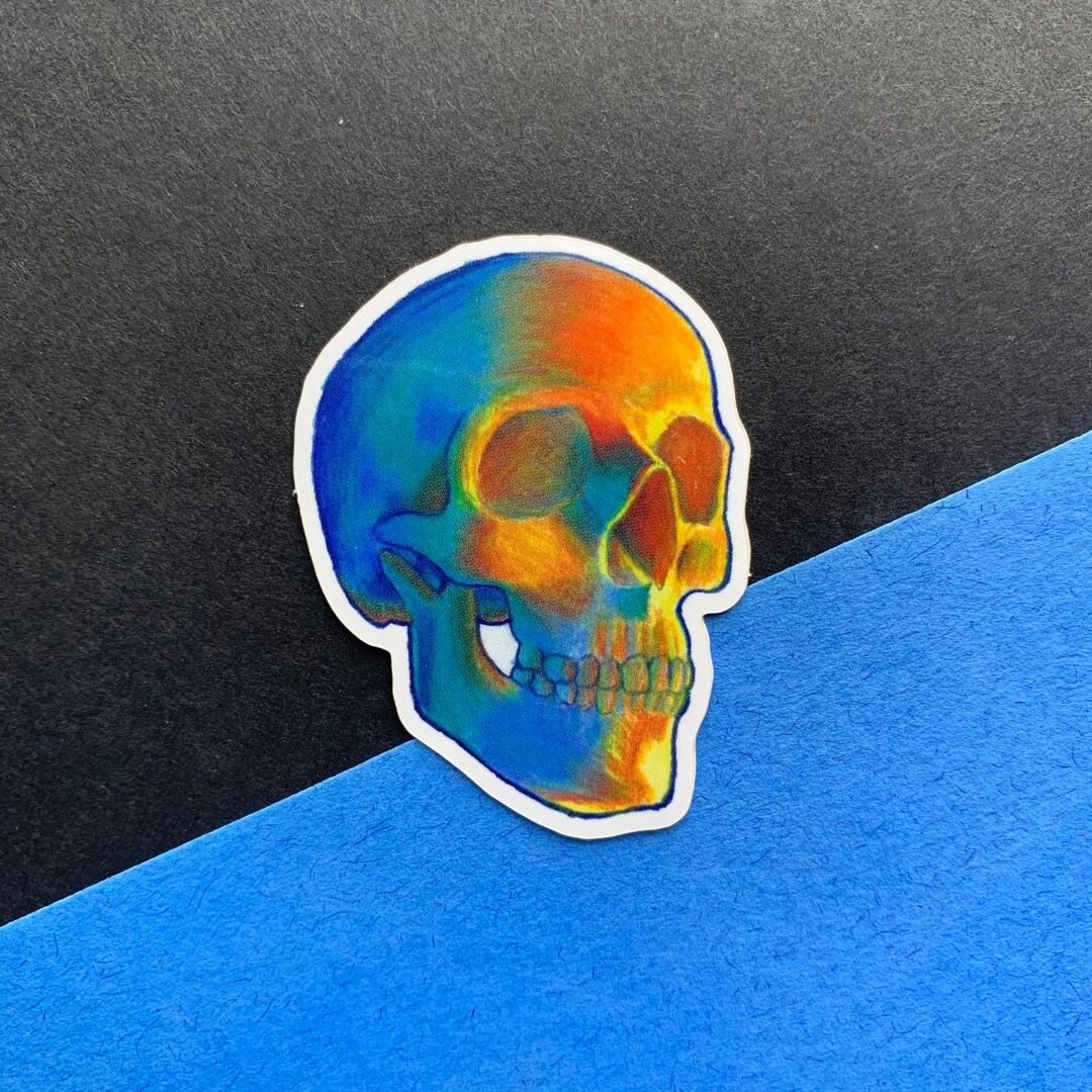 Yellow and Blue Skull Sticker - Etsy