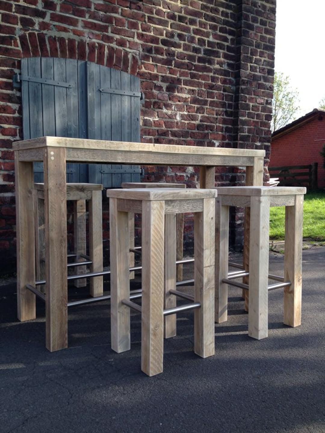 Bauholz-Stehtisch-Hocker Kombination upcycling - Etsy.de