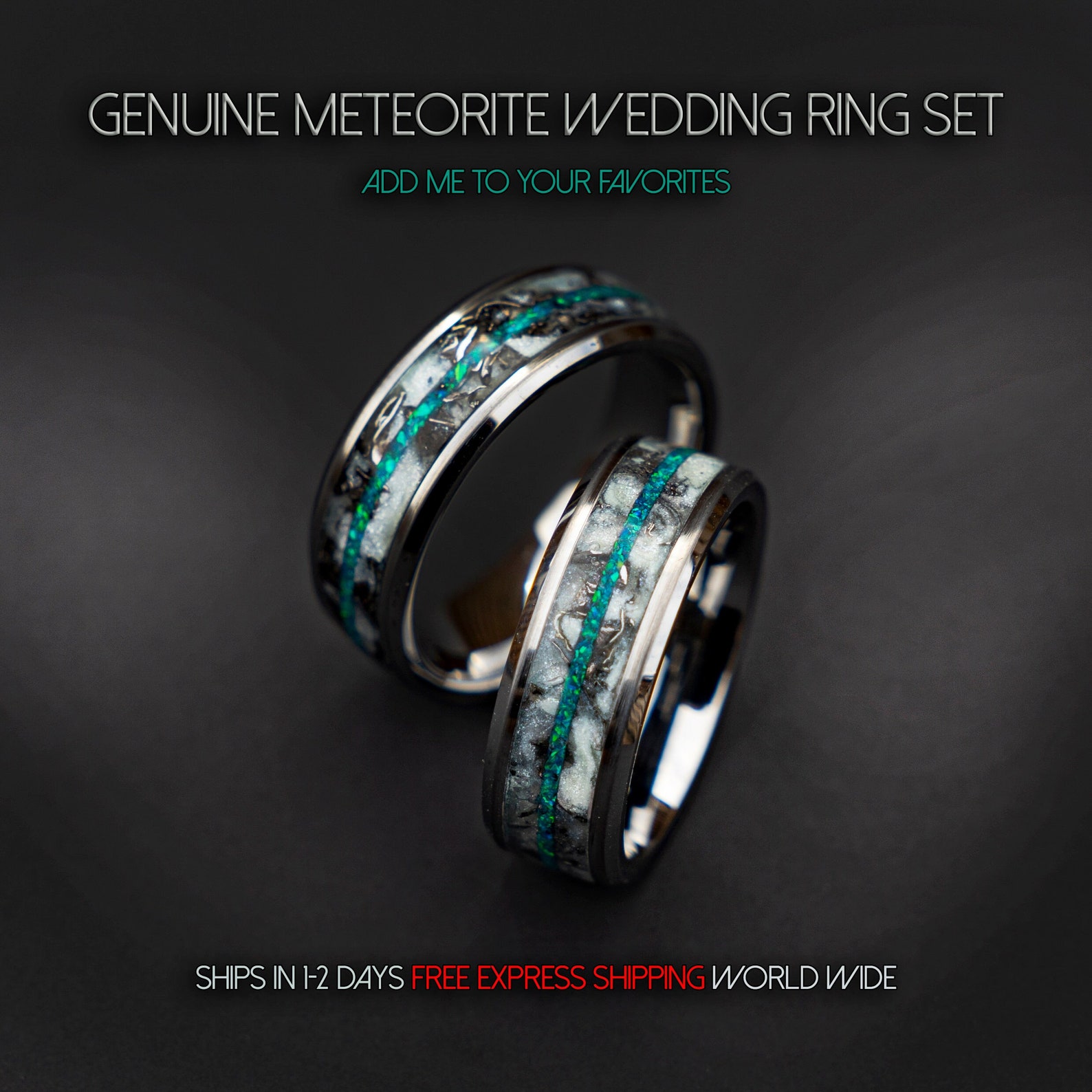 Glow in the Dark Couples Rings Matching, Couple Rings, Meteorite Ring ...