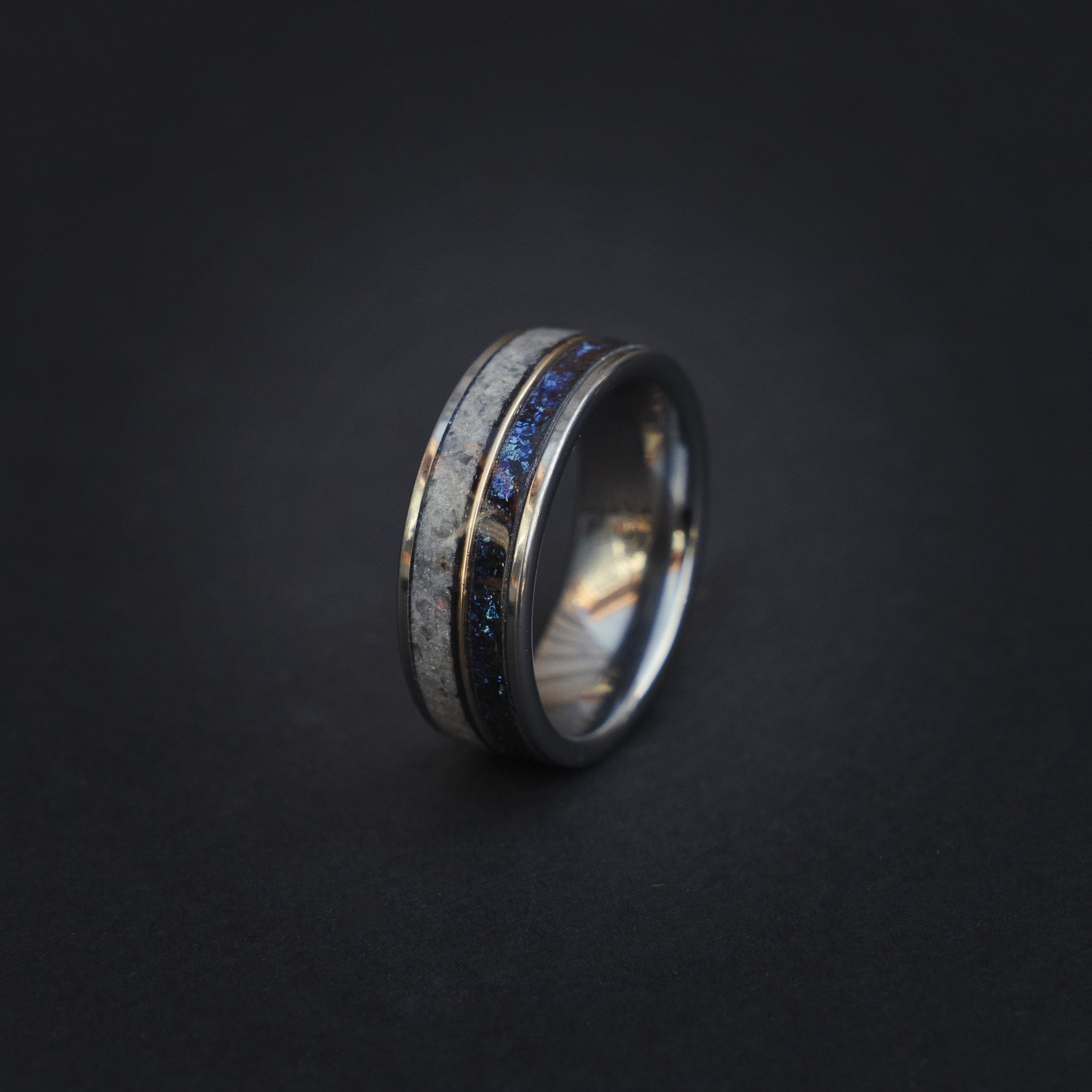 Moonstone with Galaxy Opal ring and 18K goldwire, Men's Wedding Band ...