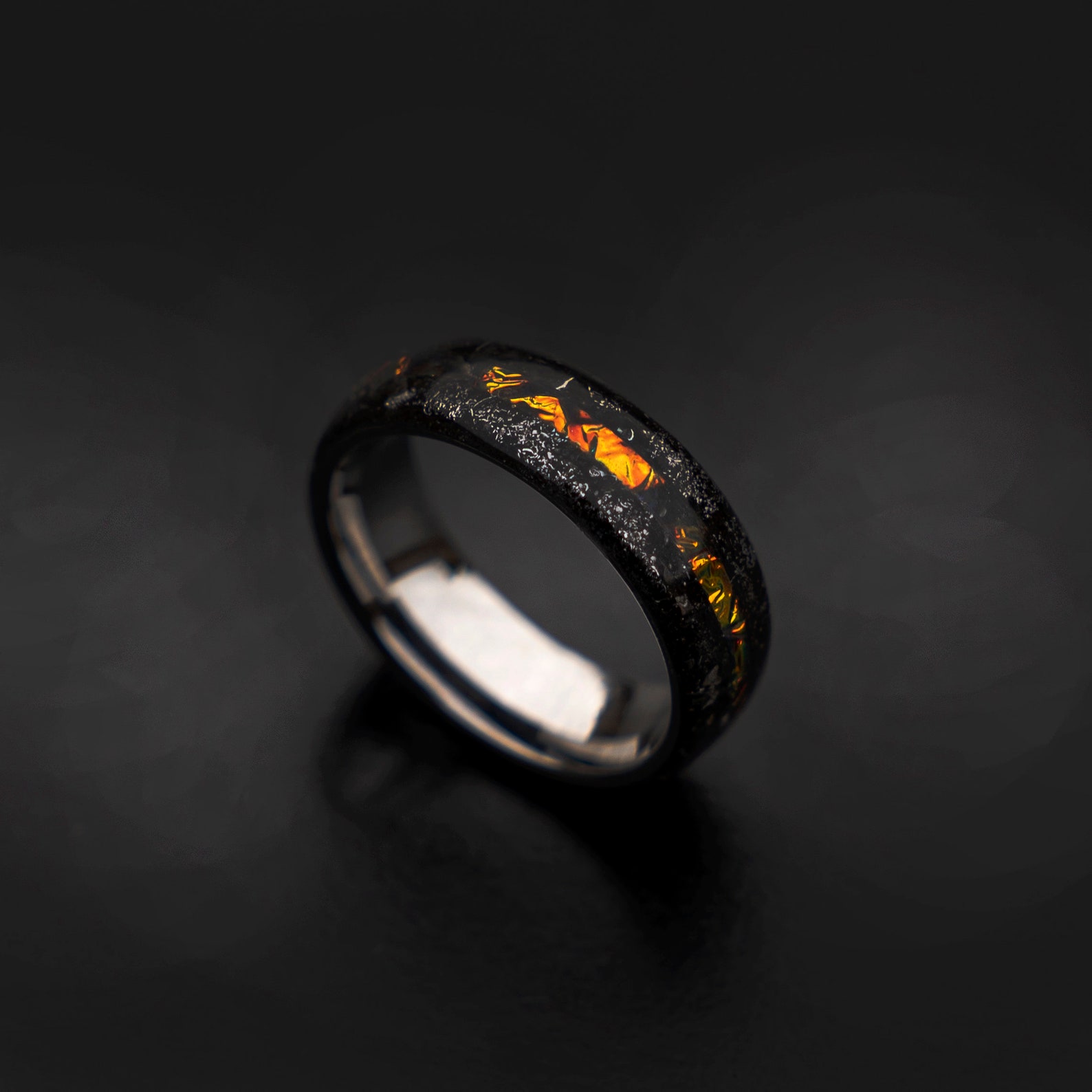 Muonionalusta Meteorite Shavings Tungsten Ring With Dichrolam Galaxy ...