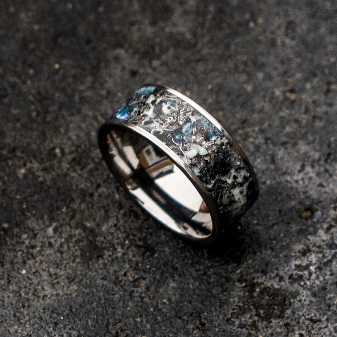 Titanium Shaving Ring. Glowstone Ring. Man Opal Ring. Unique Mens Ring ...