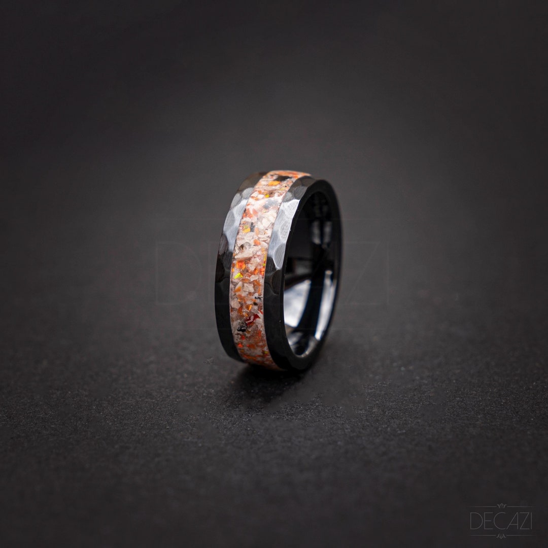 Spinosaurus Velociraptor Dinosaur Bone Opal Ring, Mexican Fire Opal ...