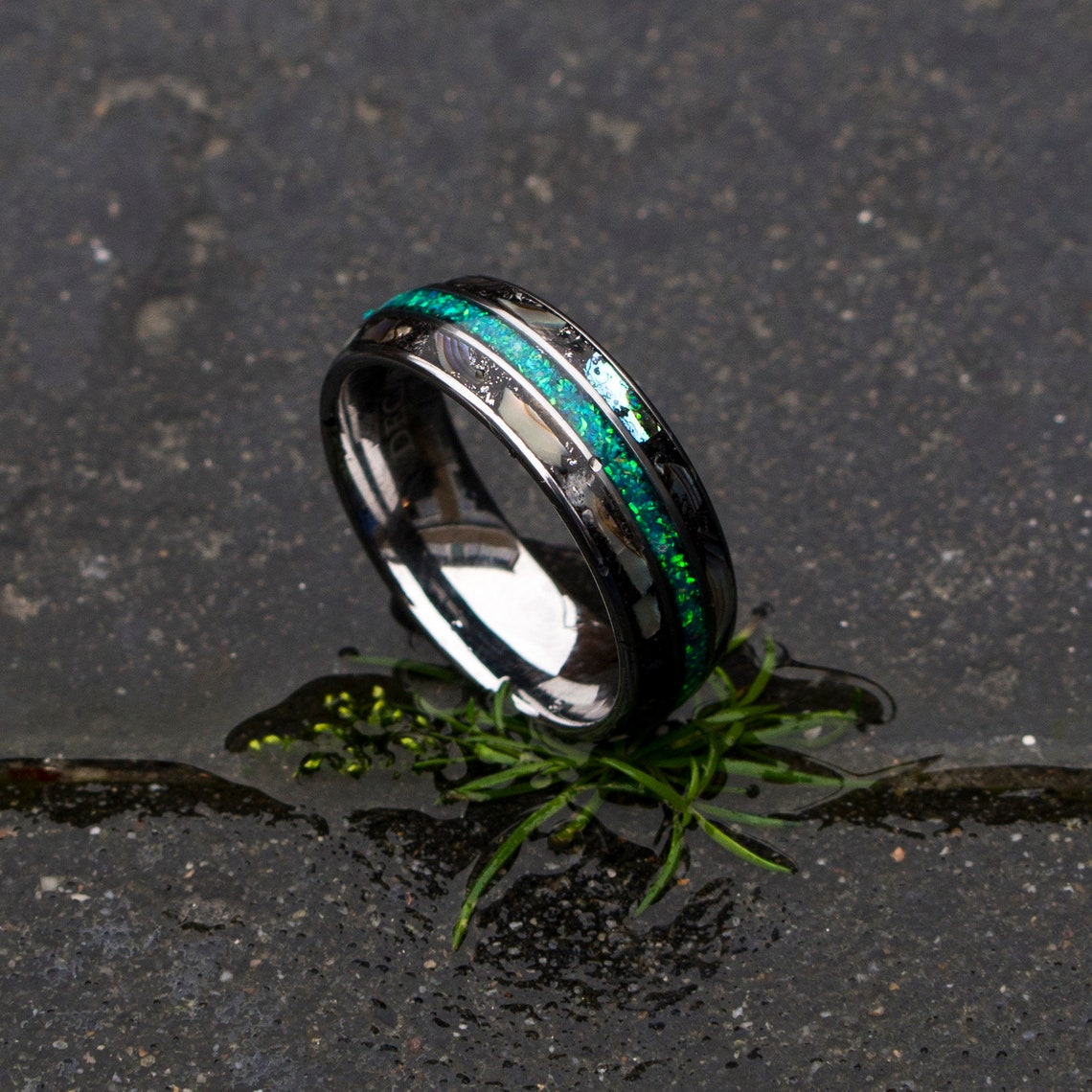 Triple Inlay Tungsten Ring Meteorite Inlay Opal Inlay - Etsy