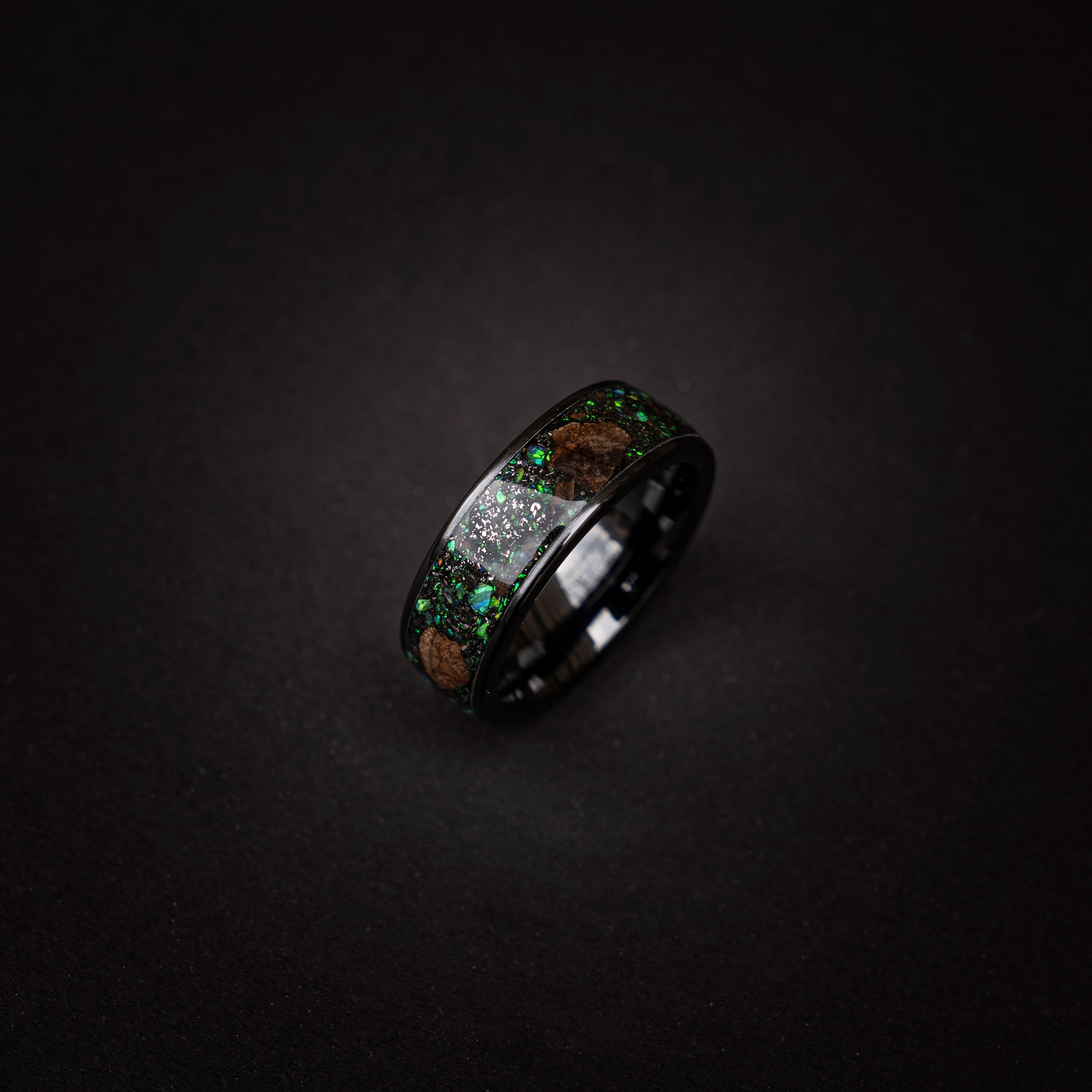 dinosaur bone ring, triceratops ring, mens wedding band, black ceramic ...