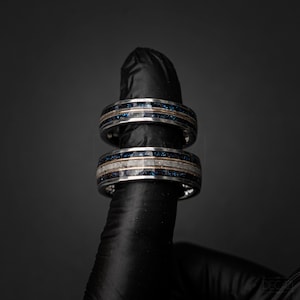 His and Hers Wedding Band, Outer Space Couples Ring, Silver Tungsten ...