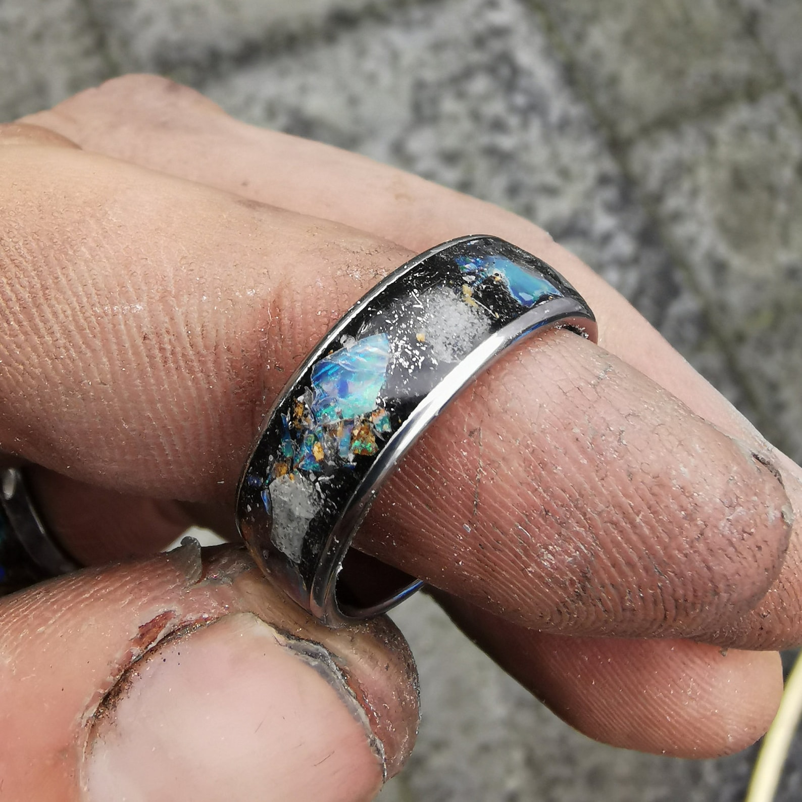 Glow Stone Ring Genuine Opal Australian Opal Ring Meteorite | Etsy